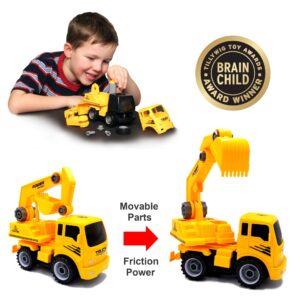 MUKIKIM Construct A Truck - Excavator. Take it Apart & Put it Back Together + Friction Powered(2-Toys-in-1!) Awesome Award Winning Toy That Encourages Creativity! …