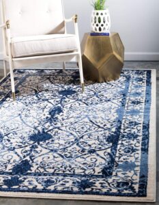 unique loom la jolla collection vintage, contemporary, border, ornate, traditional area rug, 2 ft 2 in x 3 ft, blue/ivory