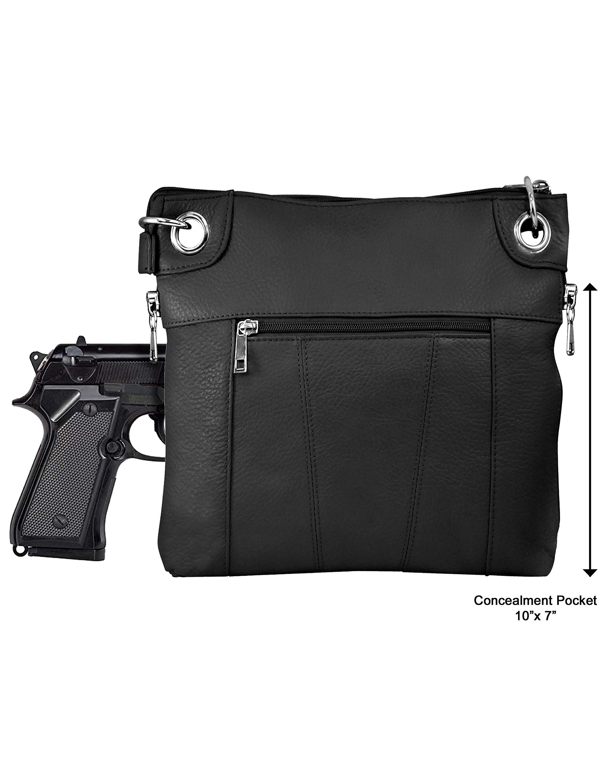 Concealed Carry Gun Purse - Twist Lock Pocket Crossbody Bag by Roma Leathers (Black)