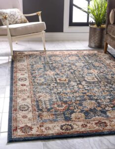 unique loom utopia collection traditional classic vintage inspired area rug with warm hues, 9' x 12' 2" rectangle, light blue/burgundy