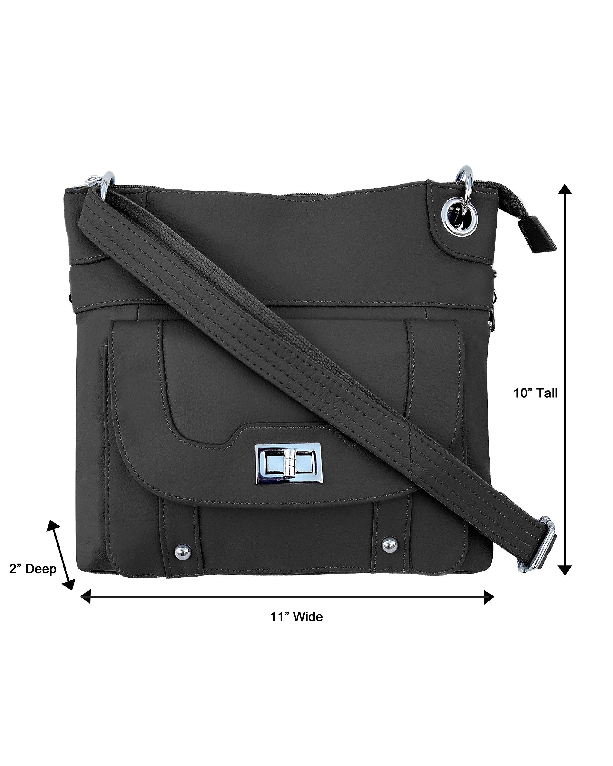 Concealed Carry Gun Purse - Twist Lock Pocket Crossbody Bag by Roma Leathers (Black)