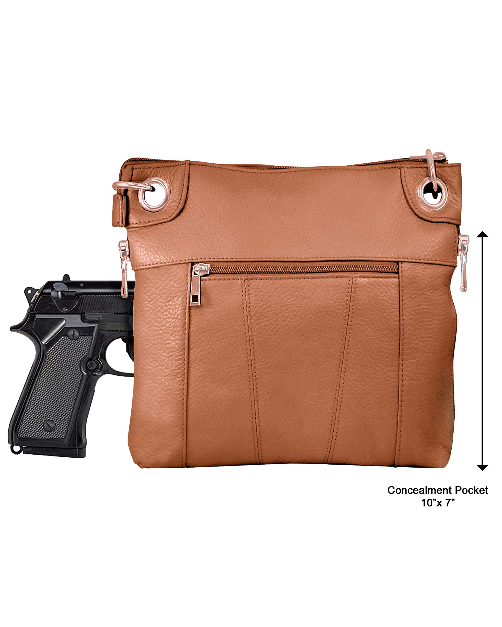 Concealed Carry Gun Purse - Twist Lock Pocket Crossbody Bag by Roma Leathers (Light Brown)