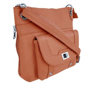 Concealed Carry Gun Purse - Twist Lock Pocket Crossbody Bag by Roma Leathers (Light Brown)