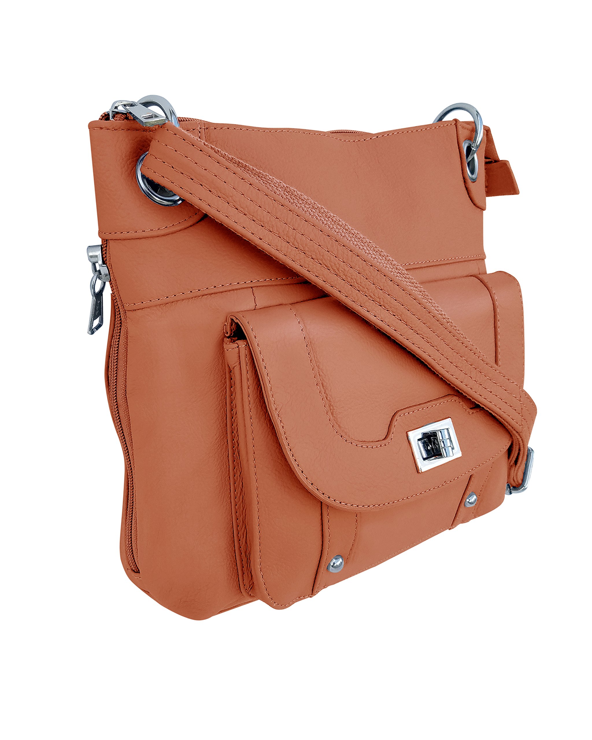 Concealed Carry Gun Purse - Twist Lock Pocket Crossbody Bag by Roma Leathers (Light Brown)