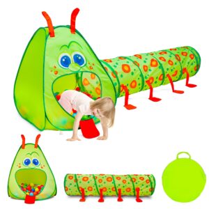 kiddey caterpillar kids play tunnel and tent | 2 pc. crawl through baby ball pit pop up for toddler, and babies, indoor & outdoor jungle gym party gift | crawling tunnels & tents for toddlers