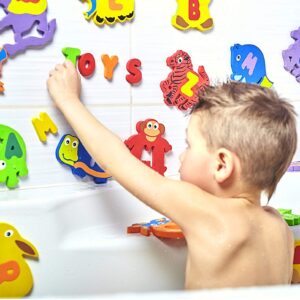 Foam Bath Toys Letters - Set of 52 Pcs - Non-Toxic Bathtub ABC Alphabet for Kids Toddlers - Original Premium Educational Floating Animals Puzzles for Baby Boys Girls