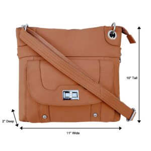 Concealed Carry Gun Purse - Twist Lock Pocket Crossbody Bag by Roma Leathers (Light Brown)