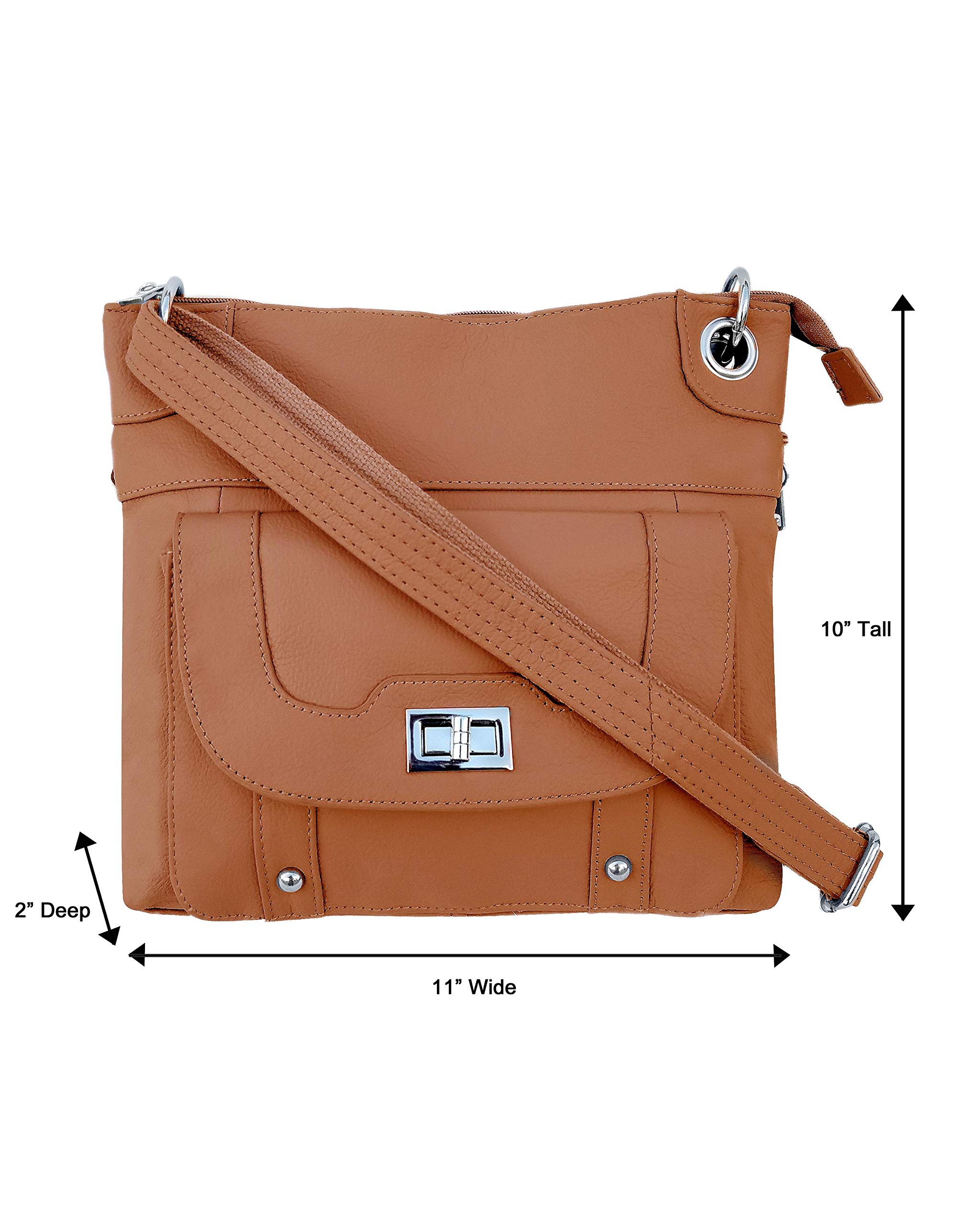 Concealed Carry Gun Purse - Twist Lock Pocket Crossbody Bag by Roma Leathers (Light Brown)