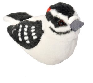 wild republic audubon birds downy woodpecker plush with authentic bird sound, stuffed animal, bird toys for kids & birders