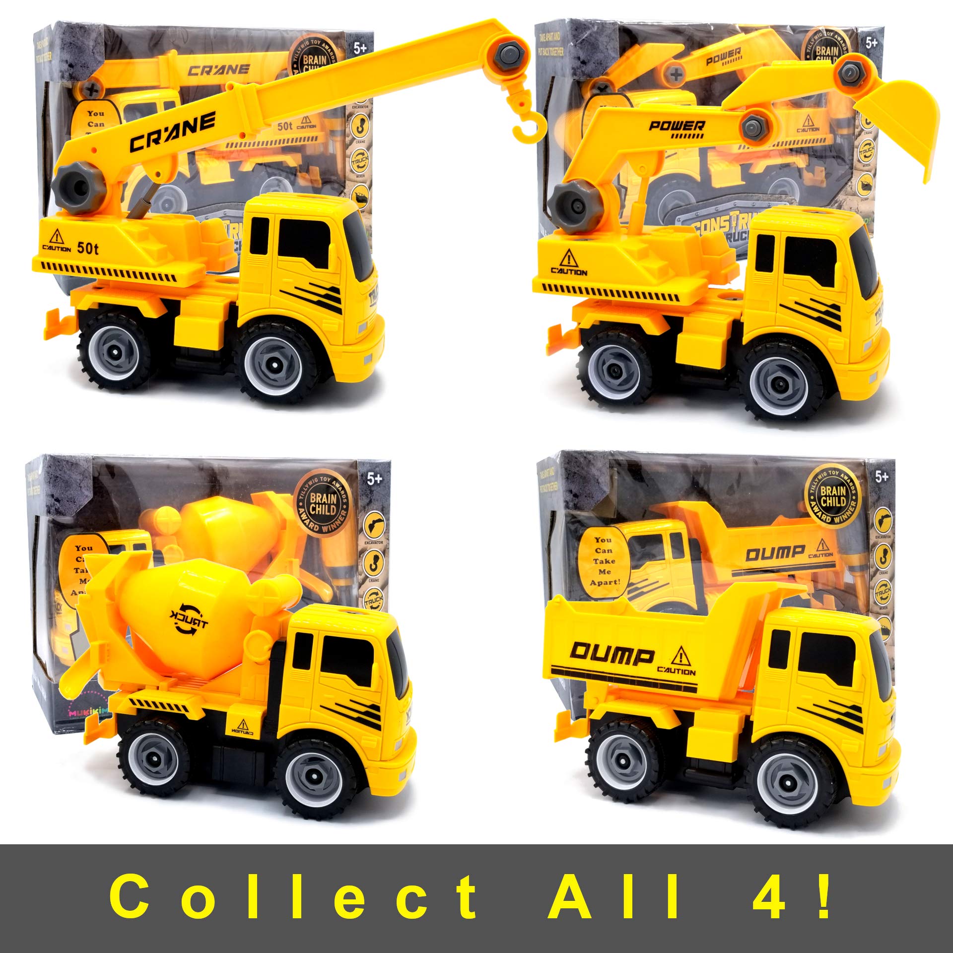 MUKIKIM Construct A Truck - Excavator. Take it Apart & Put it Back Together + Friction Powered(2-Toys-in-1!) Awesome Award Winning Toy That Encourages Creativity! …