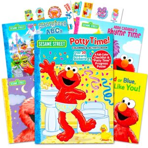 sesame street elmo potty training book set -- potty coloring and activity book with chart, reward stickers and checklist (includes 4 storybooks: abc, colors, rhymes, bedtime)