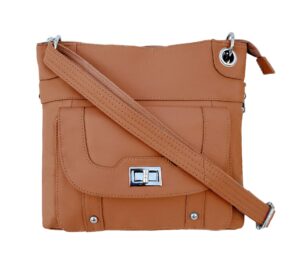 concealed carry gun purse - twist lock pocket crossbody bag by roma leathers (light brown)