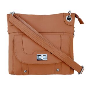 Concealed Carry Gun Purse - Twist Lock Pocket Crossbody Bag by Roma Leathers (Light Brown)