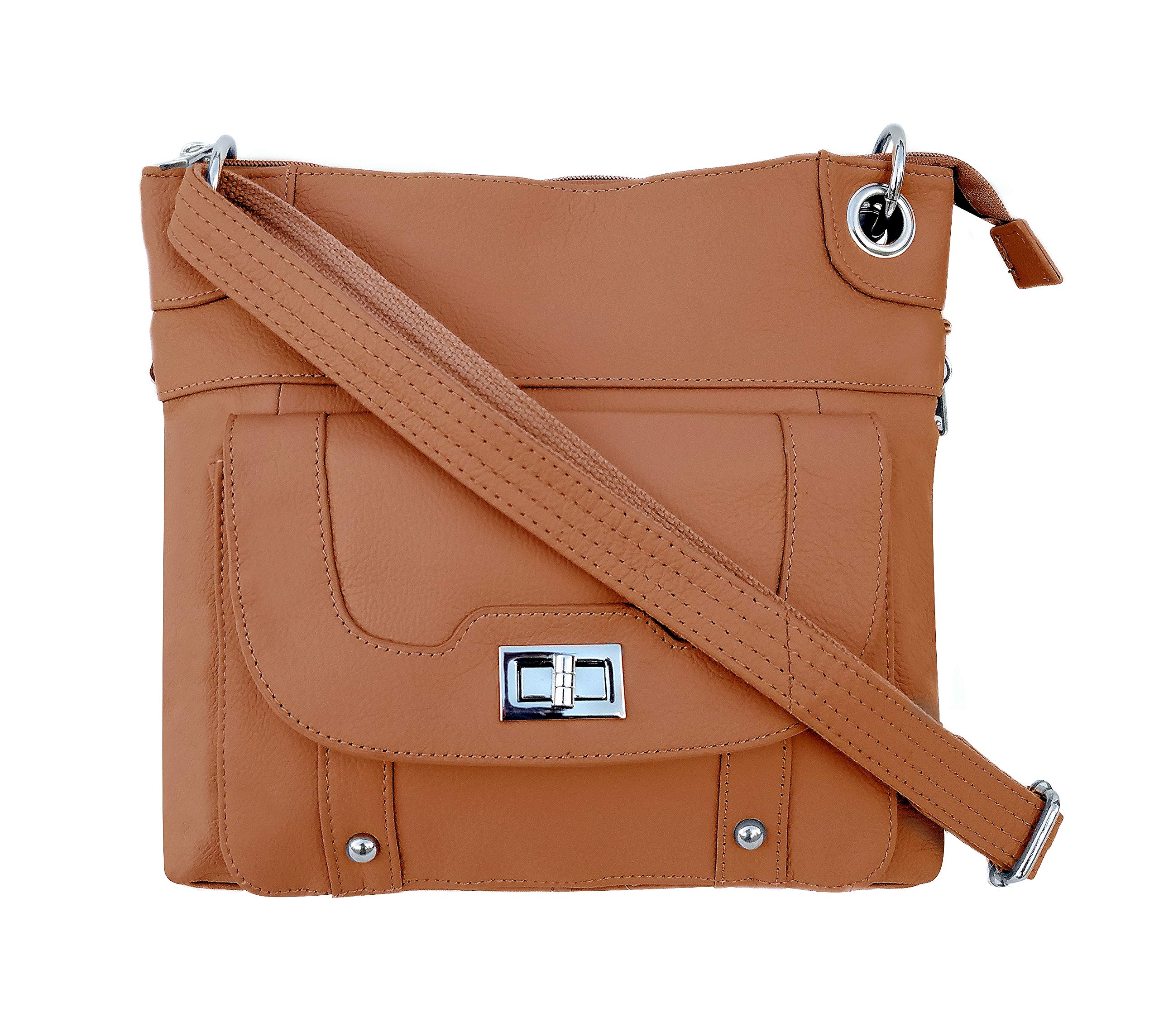 Concealed Carry Gun Purse - Twist Lock Pocket Crossbody Bag by Roma Leathers (Light Brown)