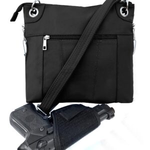 Concealed Carry Gun Purse - Twist Lock Pocket Crossbody Bag by Roma Leathers (Black)