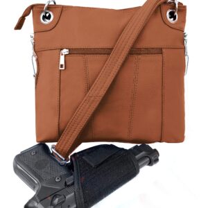 Concealed Carry Gun Purse - Twist Lock Pocket Crossbody Bag by Roma Leathers (Light Brown)