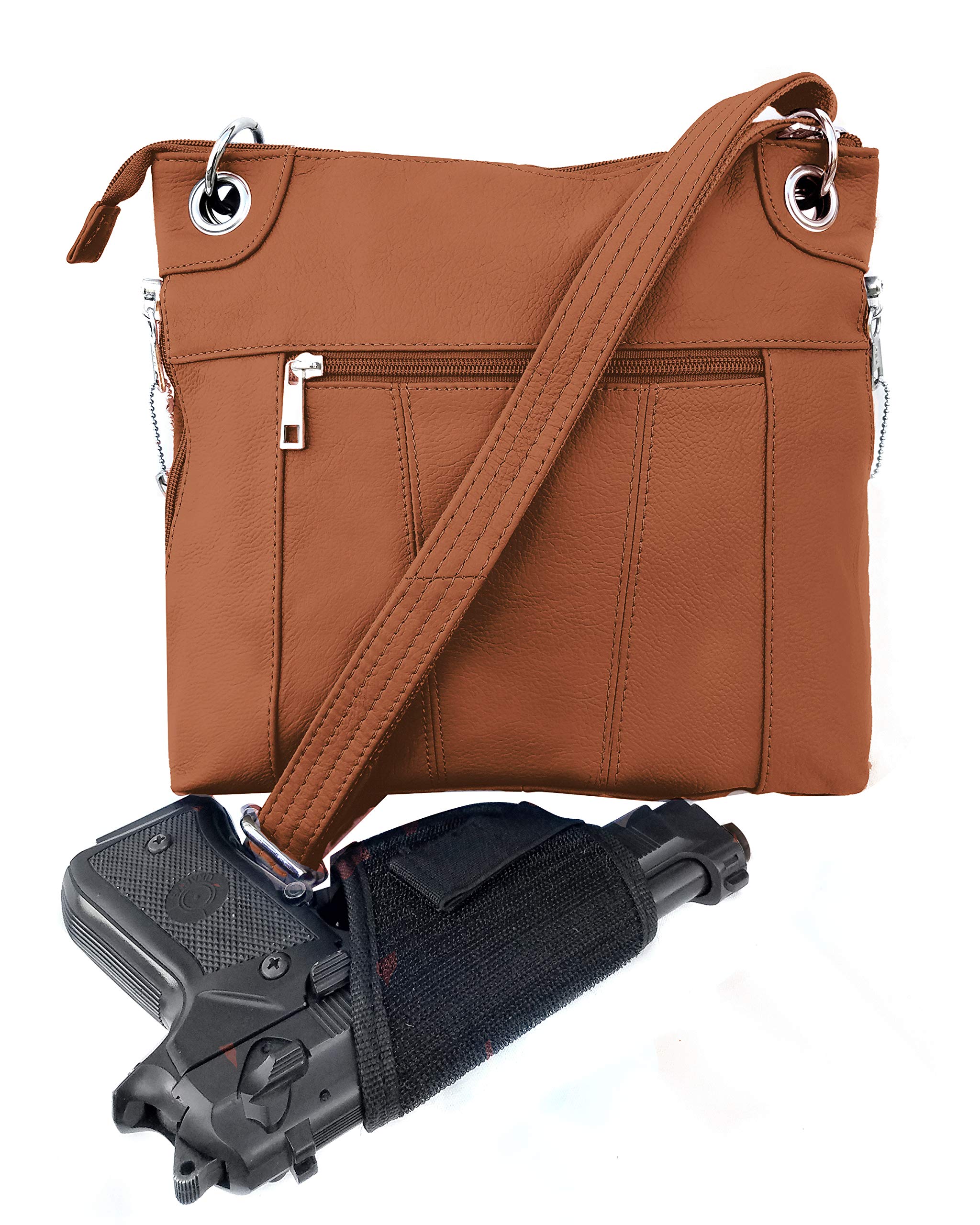 Concealed Carry Gun Purse - Twist Lock Pocket Crossbody Bag by Roma Leathers (Light Brown)