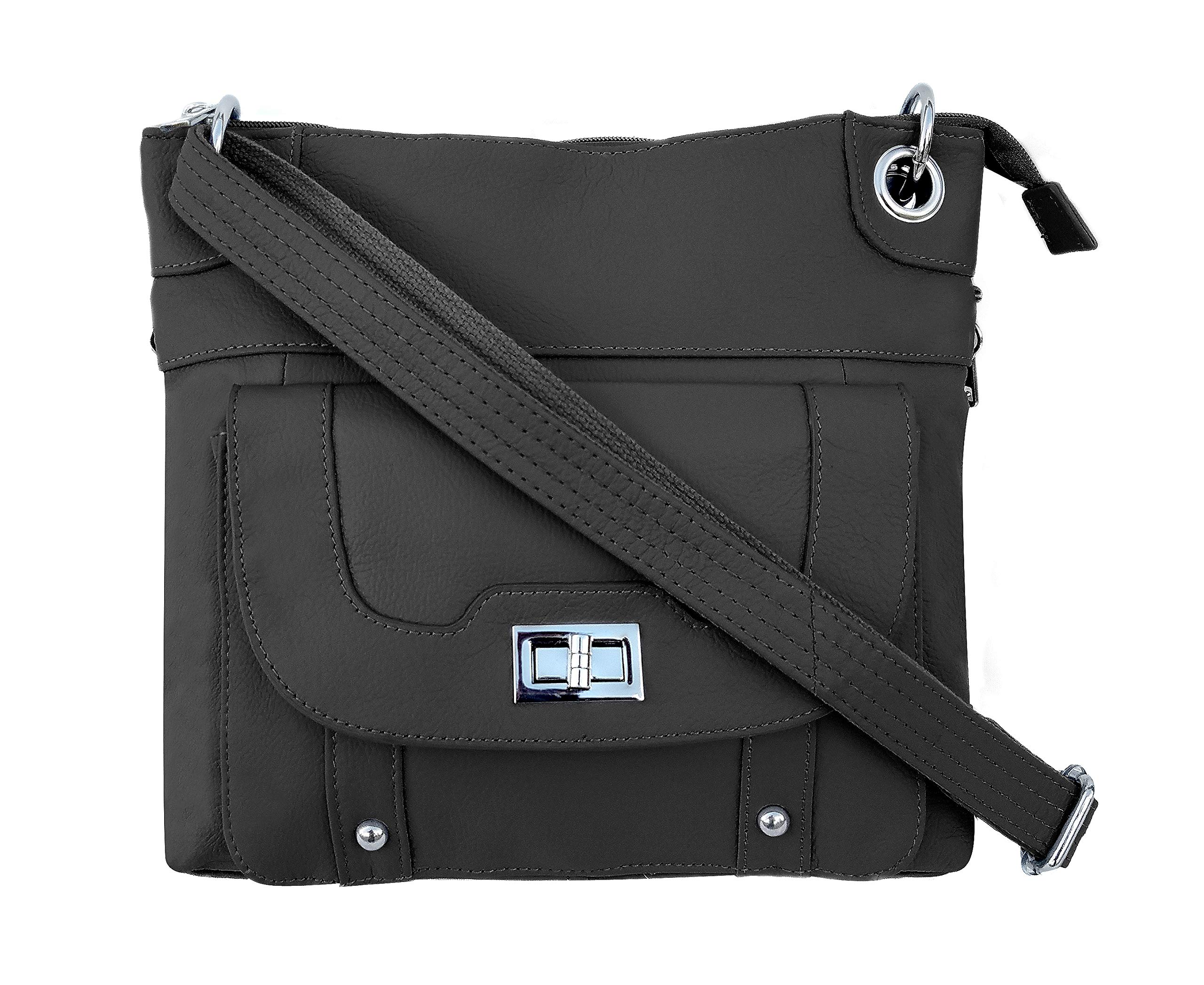 Concealed Carry Gun Purse - Twist Lock Pocket Crossbody Bag by Roma Leathers (Black)