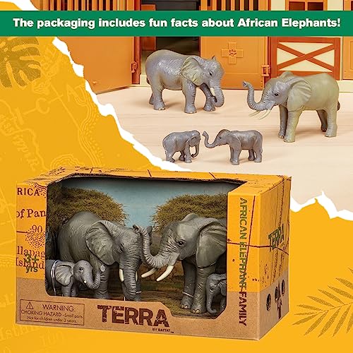 Terra by Battat – 4 Pcs African Elephant Toys Family Set – Realistic Plastic Safari Animals Figures – Animal Toys for Kids 3+ – Elephant Gifts & Baby Shower Decorations