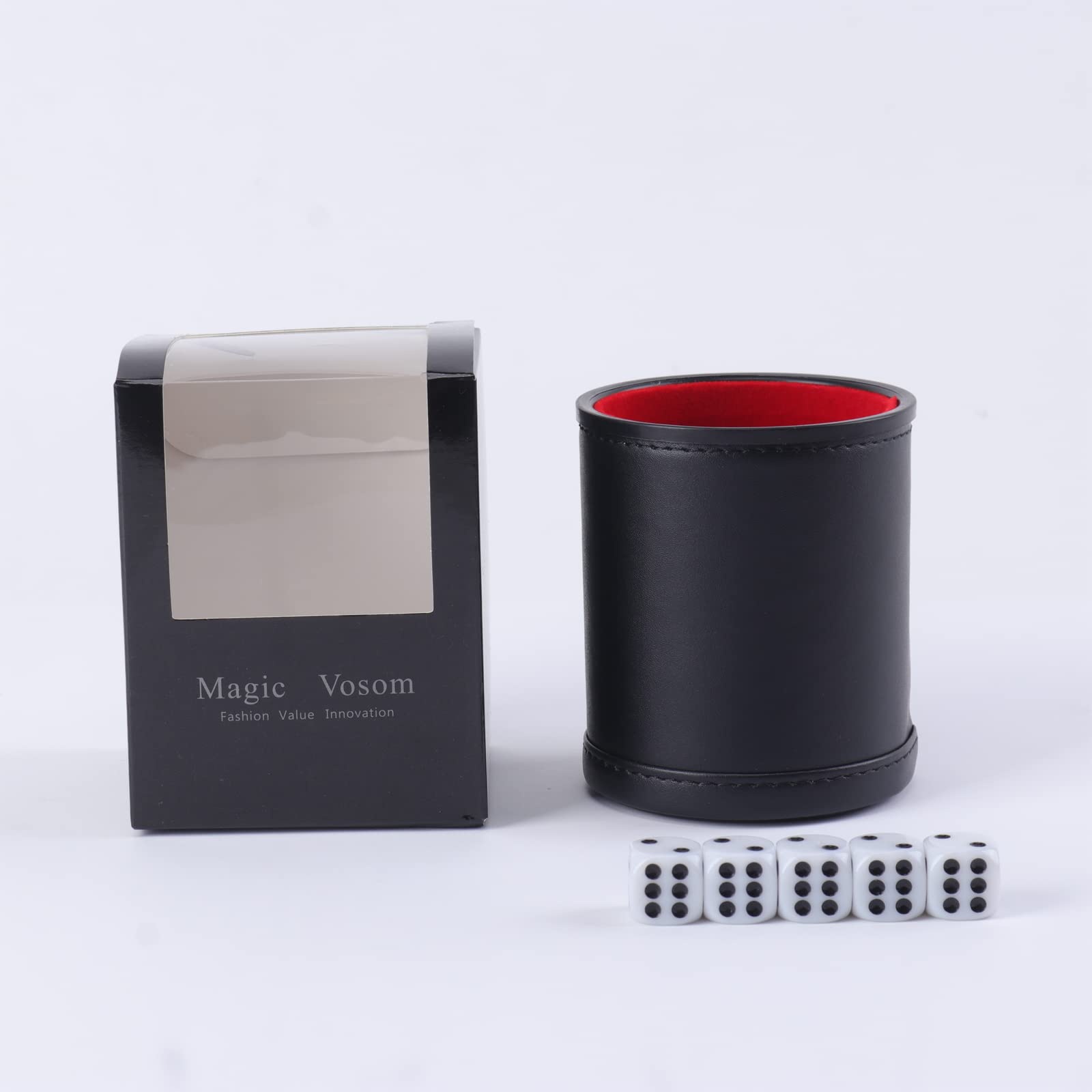 Magic Vosom Felt Lined Professional Dice Cup with 5 Dice Quiet for Yahtzee Game