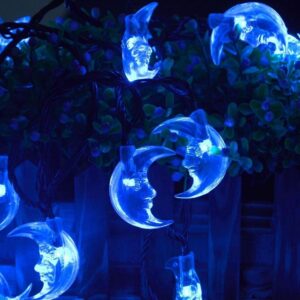 AMZSTAR Moon Light String,15.75ft 20 LED Solar Fairy String Light for Outdoor, Garden, Home, Wedding, Christmas Party and Holiday,Waterproof Decoration Lights (Blue)