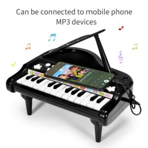 31 Keys,Kids Grand Piano Keyboard Toy for Beginners,3 4 5 6 Years Old Toddler Girl Boy First Birthday Gift,Musical Instrument,w/Microphone,Multiple Sounds,Note Stickers,Recordings,Connecting MP3,Black