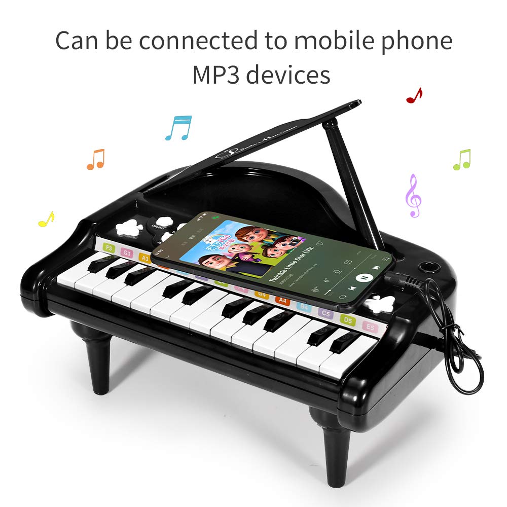 31 Keys,Kids Grand Piano Keyboard Toy for Beginners,3 4 5 6 Years Old Toddler Girl Boy First Birthday Gift,Musical Instrument,w/Microphone,Multiple Sounds,Note Stickers,Recordings,Connecting MP3,Black