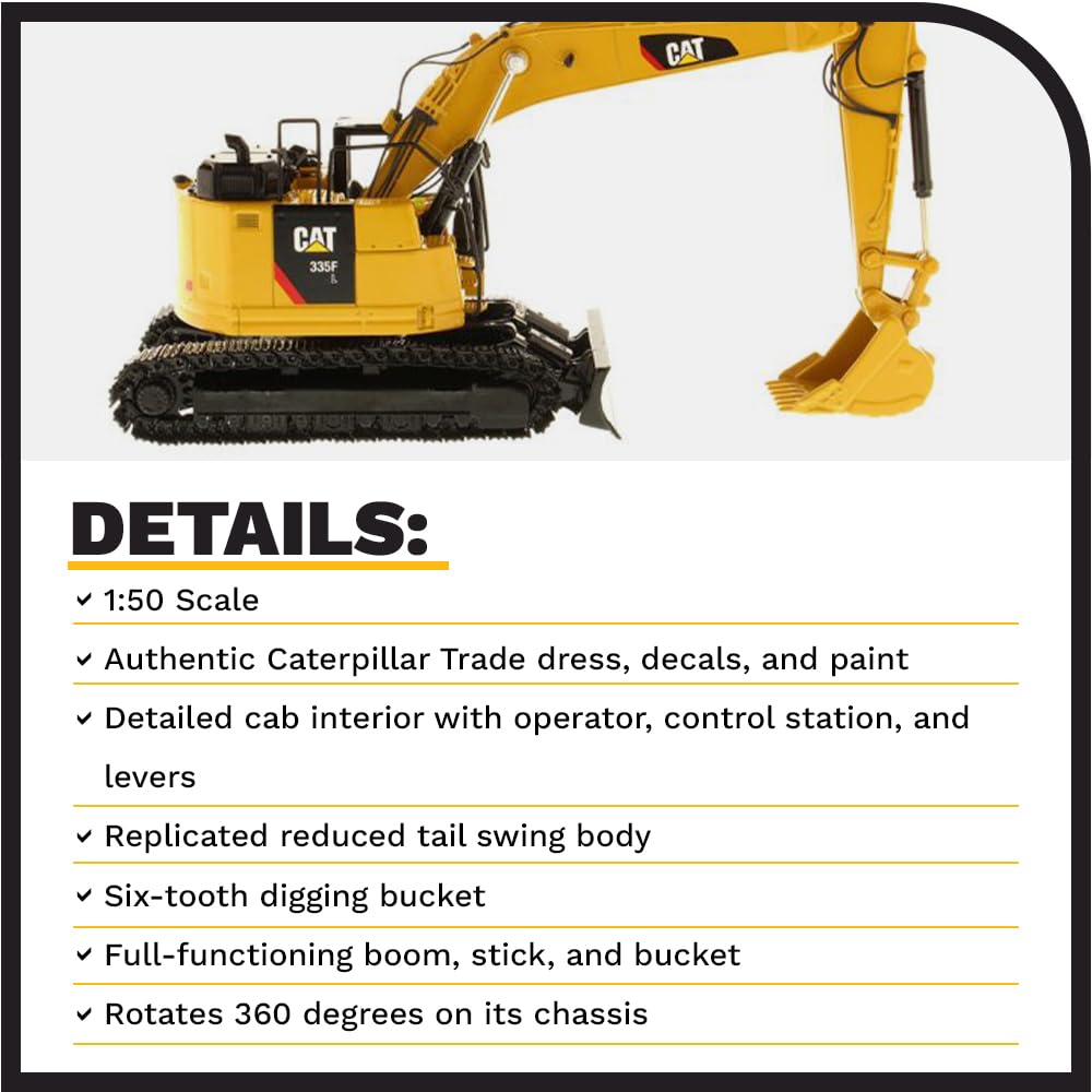 Diecast Masters 1:50 Caterpillar 335F L Hydraulic Excavator | High Line Series Cat Trucks & Construction Equipment | Scale Model Collectible | 85925