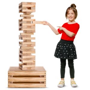 swooc games - giant tower game | 60 large blocks | storage crate/outdoor game table | starts over 2.5ft big | max height of 5ft | genuine jumbo toppling yard games | jumbo backyard set