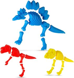 top race 3 large dinosaur sand molds, fossil skeleton beach toy set - perfect for dinosaur bones for sandbox play.