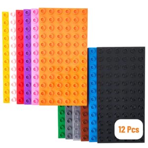 strictly briks compatible with lego duplo 12 pack large building blocks baseplates, big bricks stackable plates 7.5 x 3.75 in for toddlers kids, rainbow colors