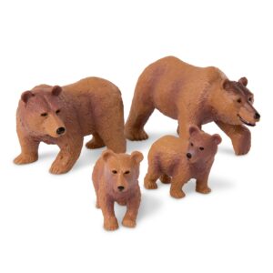 terra by battat – 4 pcs brown bear family set – realistic plastic animal figurines – zoo animal toys for kids and toddlers 3+