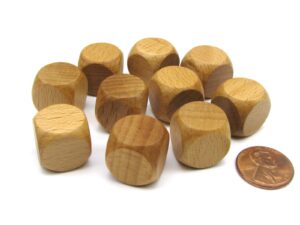 koplow games pack of 10 16mm wooden blank dice - 'dark' wood