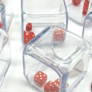 Koplow Games Pack of 6 '3 in a Cube' Dice - Three 5mm Red Tiny Dice Inside 25mm Clear Cube