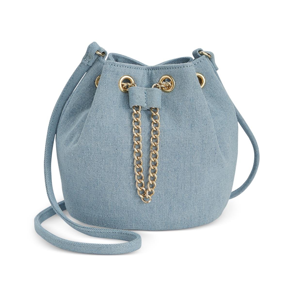 INC Womens Pia Crossbody Mini Bucket Handbag Blue Small