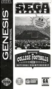 college football's national championship sega genesis instruction booklet (sega genesis manual only - no game) pamphlet - no game included