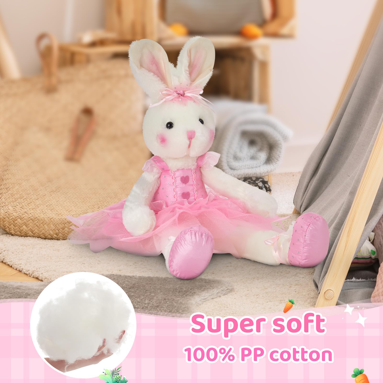 WEWILL 20'' Ballerina Bunny Stuffed Animal Rabbit Doll Adorable Soft Long Legs Plush Toys Girls Gift on Easter Birthday Spring Festivals