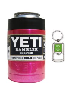 custom powder coated yeti coolers fuchsia pink rambler colster beverage holder insulator - keep your 12 oz beer or soda, can or bottle, cold for hours (fuchsia pink shimmer)