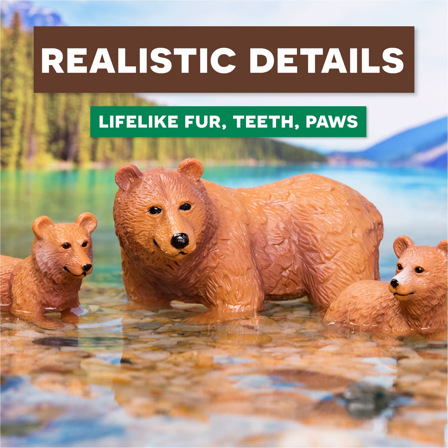 Terra by Battat – 4 Pcs Brown Bear Family Set – Realistic Plastic Animal Figurines – Zoo Animal Toys for Kids and Toddlers 3+