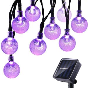 icicle halloween solar string lights, 20ft 30 led outdoor globe crystal ball lights diy lighting for home, patio, lawn, garden,christmas halloween decorations (purple)