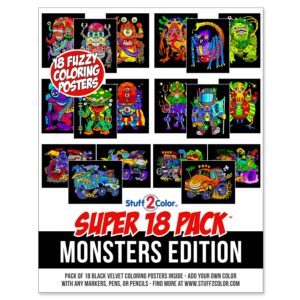 stuff2color super pack of 18 fuzzy coloring posters (monsters edition) - arts & crafts for boys, girls, toddlers, and kids - awesome coloring activity, group sharing project, or quiet time fun