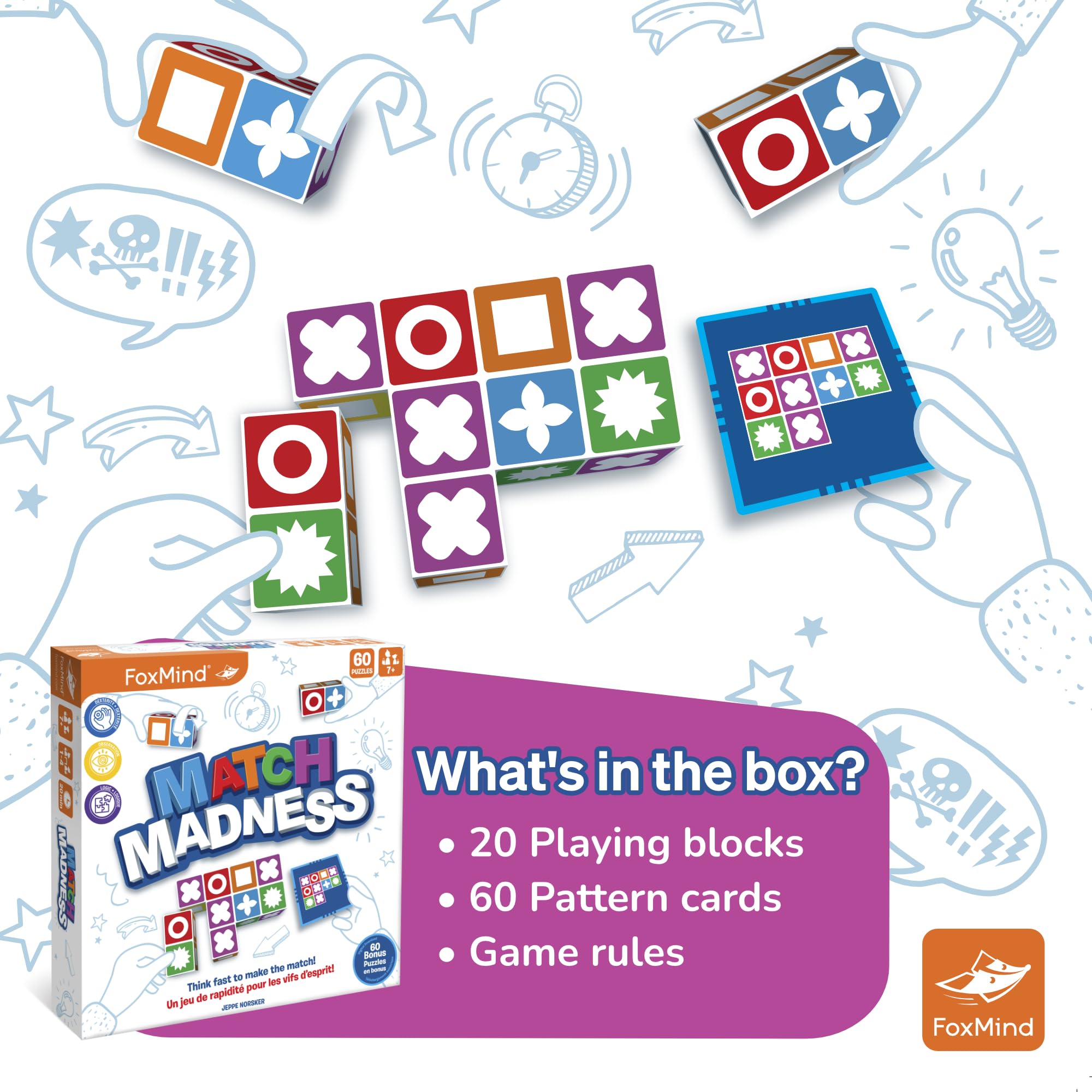 Foxmind Match Madness Board Game, Dual Mode Visual Recognition Matching Board Game, Fast Paced Puzzle Game to Develop Problem Solving Skills, Fun Board Games for Adults and Family