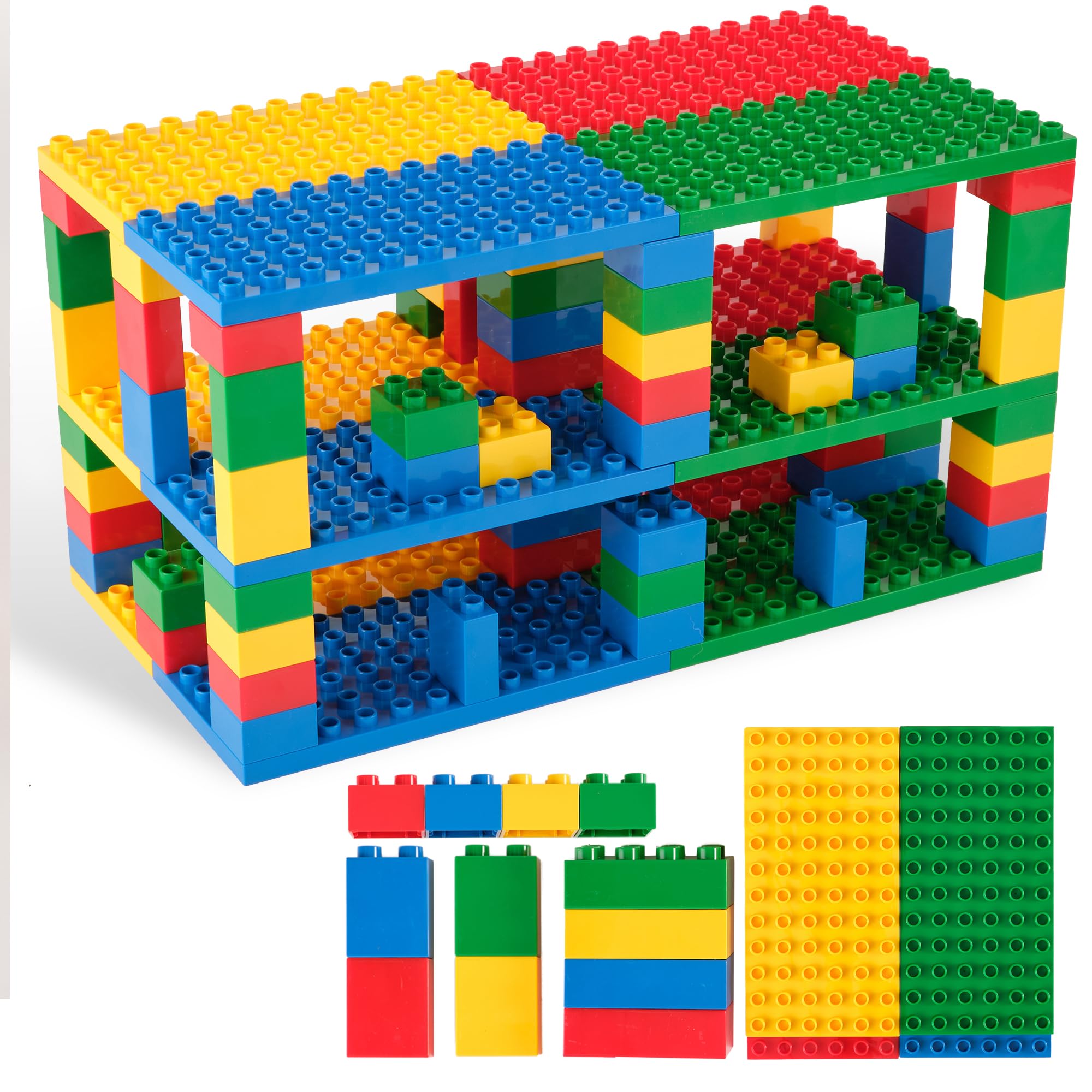 Strictly Briks Compatible with Lego Duplo Toy Building Blocks for Kids and Toddlers, Classic Big Bricks Set and Baseplates, Large Pegs for Ages 3 and Up, Basic Colors, 96 Pieces