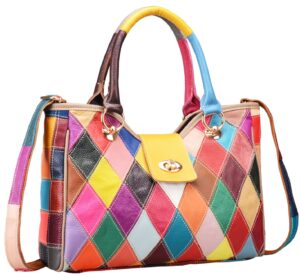 heshe womens multi-color leather shoulder bag hobo tote handbag cross body purse (colorful-2b4038)