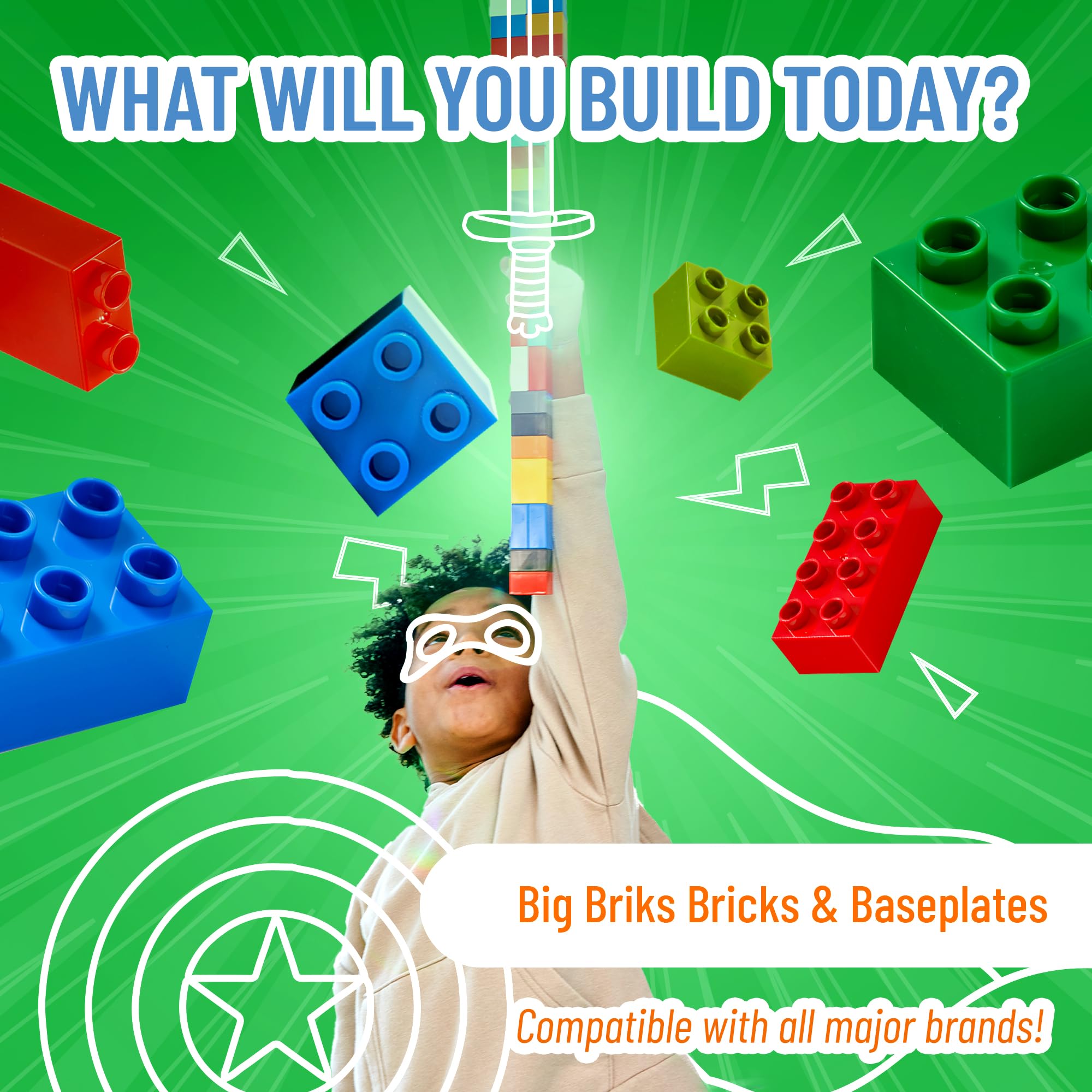 Strictly Briks Compatible with Lego Duplo Toy Building Blocks for Kids and Toddlers, Classic Big Bricks Set and Baseplates, Large Pegs for Ages 3 and Up, Basic Colors, 96 Pieces