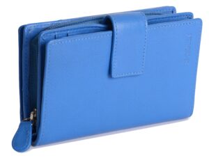 saddler womens luxurious rfid protected leather large bifold purse wallet with centre zipper coin purse | ladies designer clutch perfect for id coins notes debit travel cards | gift boxed - blue