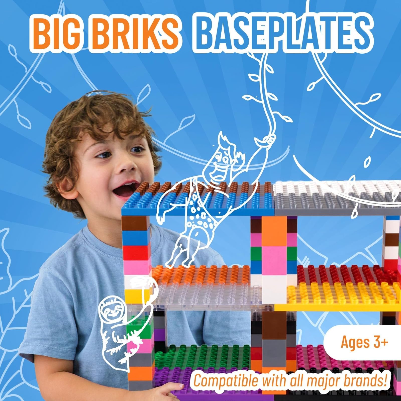 Strictly Briks Compatible with Lego Duplo 12 Pack Large Building Blocks Baseplates, Big Bricks Stackable Plates 7.5 x 3.75 in for Toddlers Kids, Rainbow Colors