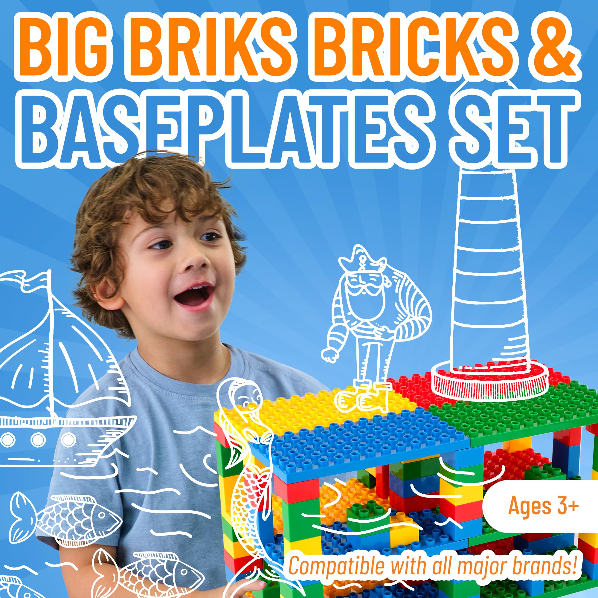 Strictly Briks Compatible with Lego Duplo Toy Building Blocks for Kids and Toddlers, Classic Big Bricks Set and Baseplates, Large Pegs for Ages 3 and Up, Basic Colors, 96 Pieces