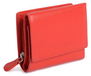 saddler womens luxurious rfid protected leather trifold credit card wallet with large zippered coin pocket | ladies designer purse - perfect for id coins notes debit travel cards | gift boxed - red