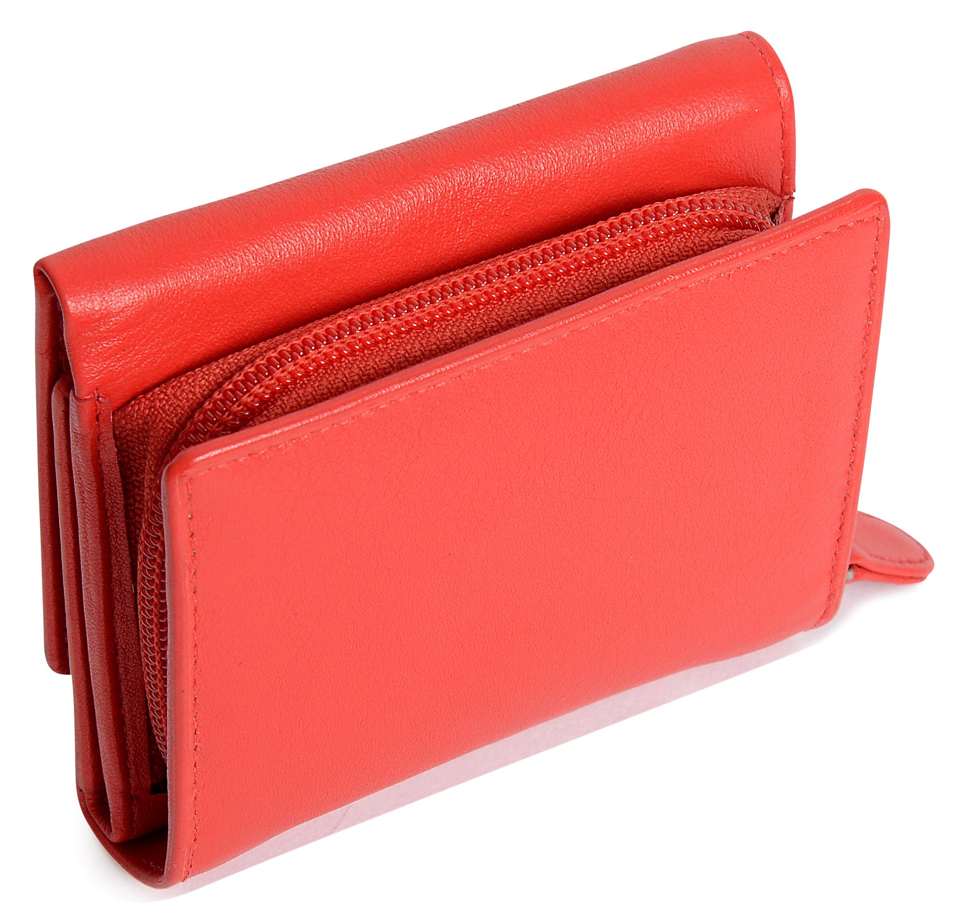 SADDLER Womens Luxurious RFID Protected Leather Trifold Credit Card Wallet With Large Zippered Coin Pocket | Ladies Designer Purse - Perfect for ID Coins Notes Debit Travel Cards | Gift Boxed - Red